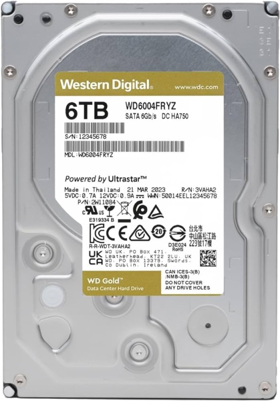 Жесткий диск HDD Western Digital WD6004FRYZ, 6 ТБ, 256 МБ, 7200 об/мин ...