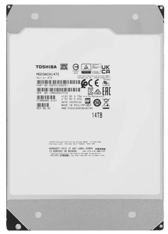 Жесткий диск SSD Toshiba MG09ACA14TE, 14 ТБ, 512 МБ, 7200 об/мин ...